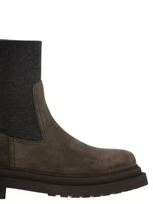 Brunello Cucinelli Suede And Knit Chelsea Boots With Embellished Loop