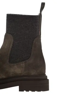 Brunello Cucinelli Suede And Knit Chelsea Boots With Embellished Loop
