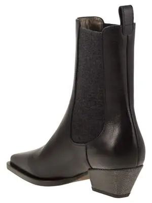 Brunello Cucinelli Classic Leather Chelsea Boots With Embellished Block Heels