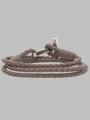 TOM FORD Braided Leather Bracelet With Gold Tone Clasp - Gray
