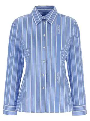Jacquemus Chemise De Costume" Cotton Poplin Striped Shirt With Jacquard Logo - Blue
