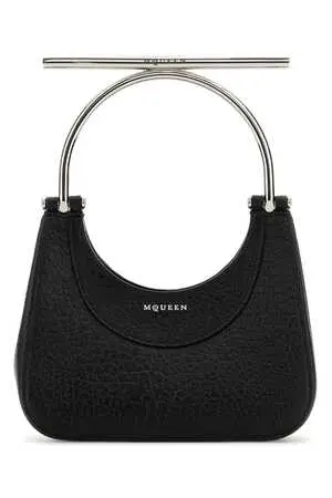 Alexander McQueen Leather Mini Handbag With Silver Metal Finishing - Black