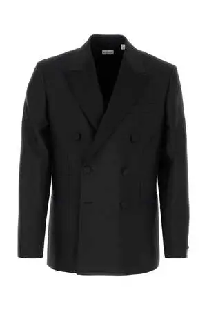 Burberry Double Breasted Wool Blend Blazer - Black