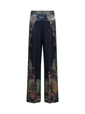 Etro Blue Paisley-print Envers Satin Wide-leg Trousers - Multicolor