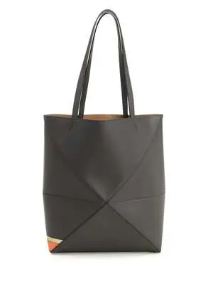 Loewe Medium Puzzle Fold Tote Bag In Calfskin Leather With Futurist Cat Motif - Brown