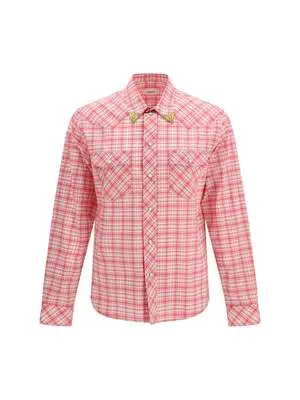 Versace Versace Men Slim Checked Cotton Poplin Shirt Red