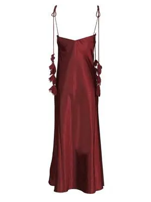 SELF-PORTRAIT Satin Midi Dress With Floral Detail - Multicolor