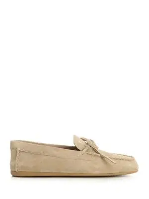 Miu Miu Suede Moc Toe Loafers With Bow Detailing
