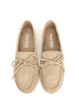 Miu Miu Suede Moc Toe Loafers With Bow Detailing