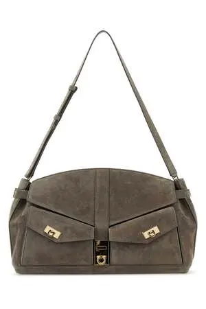 FERRAGAMO FERRAGAMO Grey Suede Shoulder Bag Gray