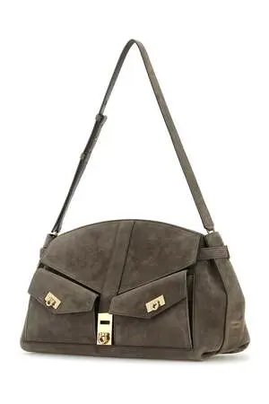 FERRAGAMO Grey Suede Shoulder Bag - Gray