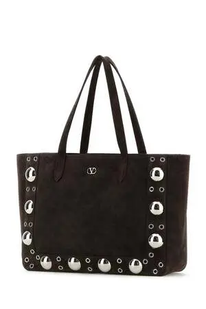Valentino Garavani Suede Shopping Bag With Studded Detail - Brown