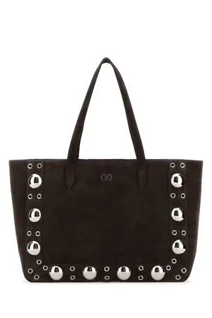 Valentino Garavani Suede Shopping Bag With Studded Detail - Brown