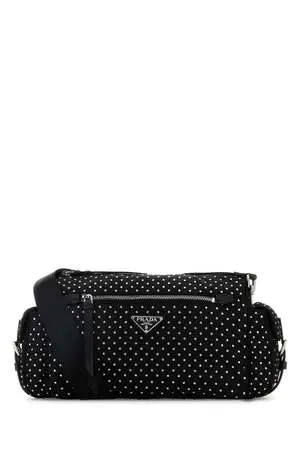 Prada Nylon Shoulder Bag With Silver Tone Embellishments - Black