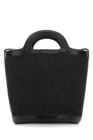 Marni Leather And Raffia Tropicalia Bucket Bag - Black