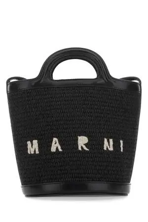 Marni MARNI Leather And Raffia Tropicalia Bucket Bag Black