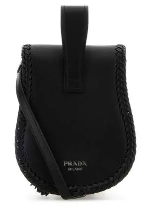 Prada Leather Crossbody Bag With Embellishments - Black
