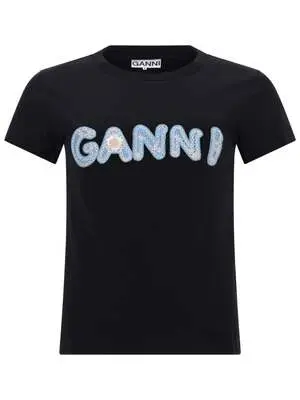 GANNI Baby Fit Organic Cotton T-shirt With Logo - Black