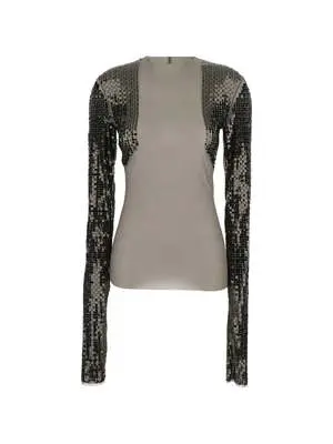 Rick Owens Sequin-embellished Crewneck Long Sleeve Top - Silver
