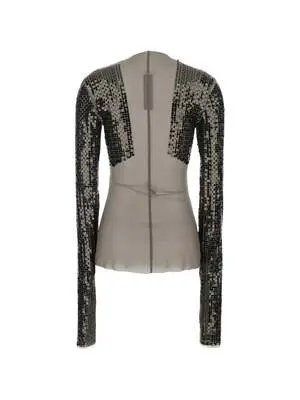 Rick Owens Sequin-embellished Crewneck Long Sleeve Top - Silver