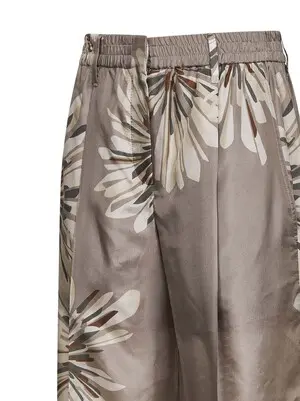 Brunello Cucinelli Silk Bloom Print Track Trousers With Monili - Multicolor