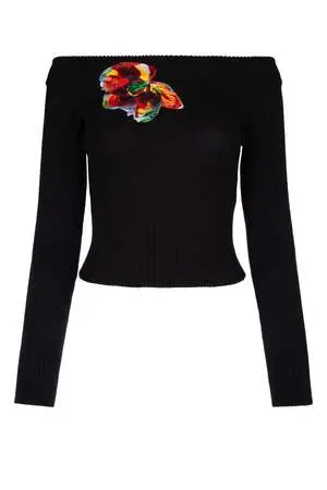 Alexander McQueen Off-the-shoulder Embroidered Sweater - Multicolor