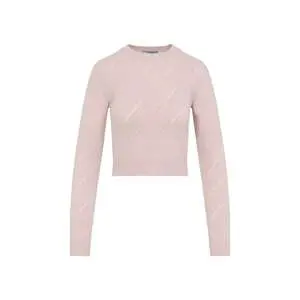 Prada Pink Cashmere Cropped Sweater With Diamond Perforation - Multicolor
