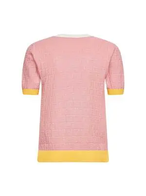 Fendi Pink Ff Cotton And Silk Sweater With Color Block Edges - Multicolor