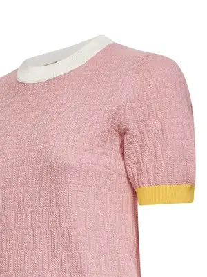 Fendi Pink Ff Cotton And Silk Sweater With Color Block Edges - Multicolor