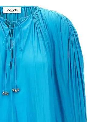 LANVIN Wide Blouse With Drawstring Detail - Blue