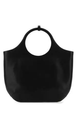 COURREGES Large Leather Handbag With Silver Metal Finishing