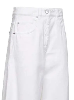 Brunello Cucinelli Ivory Cotton Relaxed Fit Wide Leg Jeans With Monili Embroidery - Multicolor