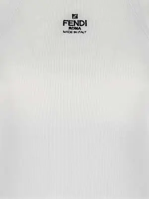 Fendi Ribbed Cotton Tank Top With Embroidered Logo - White