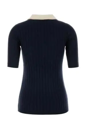 Brunello Cucinelli Navy Ribbed Wool Blend Polo Shirt