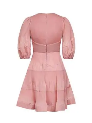 Zimmermann Dusty Pink Pleated Puff Sleeve Mini Dress