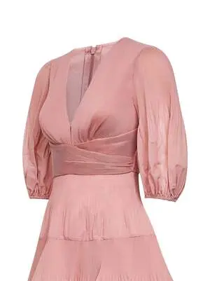Zimmermann Dusty Pink Pleated Puff Sleeve Mini Dress