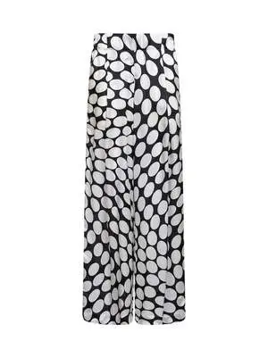 Dries Van Noten DRIES VAN NOTEN Black Viscose Wide-Leg Trousers With Soft Ellipses Print Multicolor