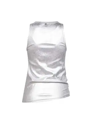 Rabanne Silver Foil Ribbed Jersey Tank Top With Piercing Detail - Multicolor