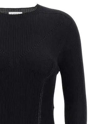 LANVIN Ribbed Crewneck Cashmere Blend Sweater