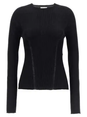 LANVIN Ribbed Crewneck Cashmere Blend Sweater - Black