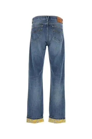 Versace Denim Jeans With Barocco Trim - Multicolor