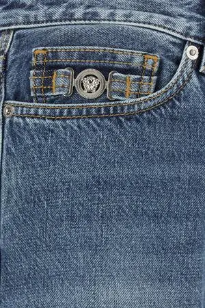 Versace Denim Jeans With Barocco Trim - Multicolor