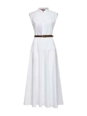 Max Mara White Cotton Poplin Belted Dress - Multicolor