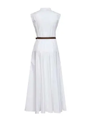 Max Mara White Cotton Poplin Belted Dress - Multicolor