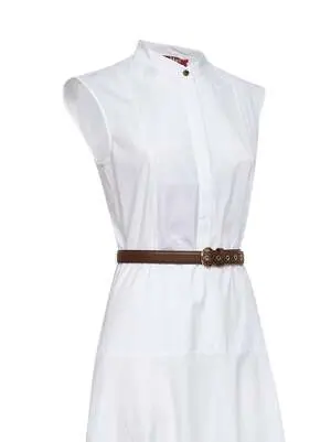 Max Mara White Cotton Poplin Belted Dress - Multicolor