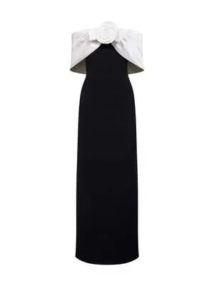 SELF-PORTRAIT Black Crepe Flower Maxi Dress