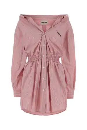 Miu Miu Miu Miu Embroidered Poplin Shirt Dress Multicolor