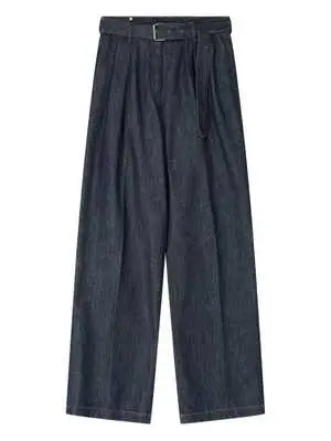 Dries Van Noten Belted Pleated Wide-leg Jeans - Blue