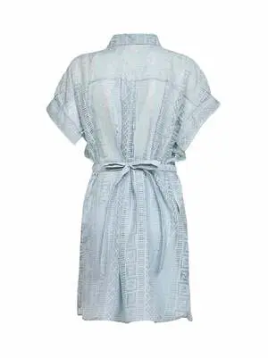 Fendi Light Blue Burnout Silk Blend Mini Shirt Dress