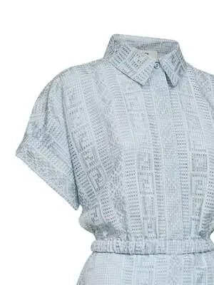 Fendi Light Blue Burnout Silk Blend Mini Shirt Dress